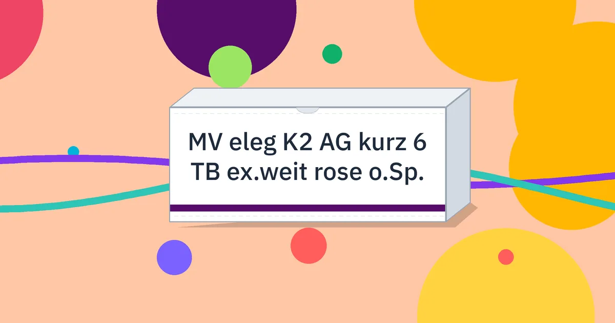 Symbolbild: Packung mit der Aufschrift MV eleg K2 AG kurz 6 TB ex.weit rose o.Sp. (PZN 14697648) – Verfügbarkeit und Bezug in Apotheken in Frankfurt am Main