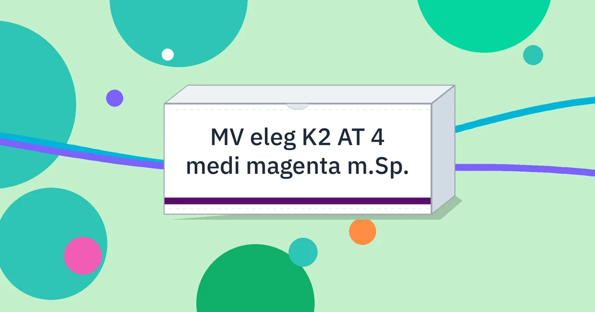 Symbolbild: Packung mit der Aufschrift MV eleg K2 AT 4 medi magenta m.Sp. (PZN 14625896) – Verfügbarkeit und Bezug in Apotheken in Frankfurt am Main