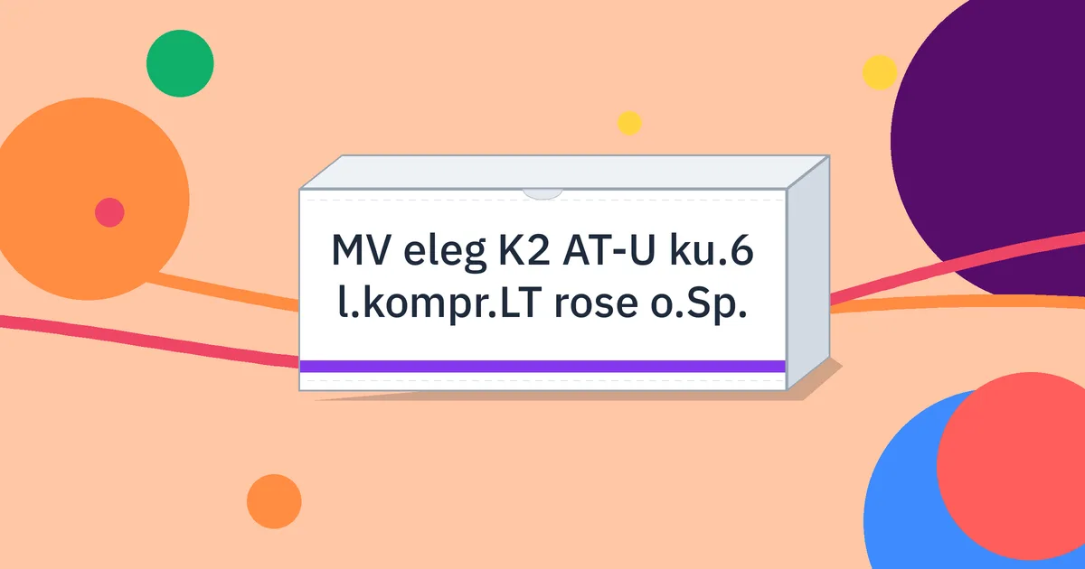 Symbolbild: Packung mit der Aufschrift MV eleg K2 AT-U ku.6 l.kompr.LT rose o.Sp. (PZN 14692527) – Verfügbarkeit und Bezug in Apotheken in Frankfurt am Main