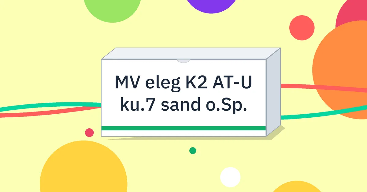 Symbolbild: Packung mit der Aufschrift MV eleg K2 AT-U ku.7 sand o.Sp. (PZN 18923886) – Verfügbarkeit und Bezug in Apotheken in Frankfurt am Main
