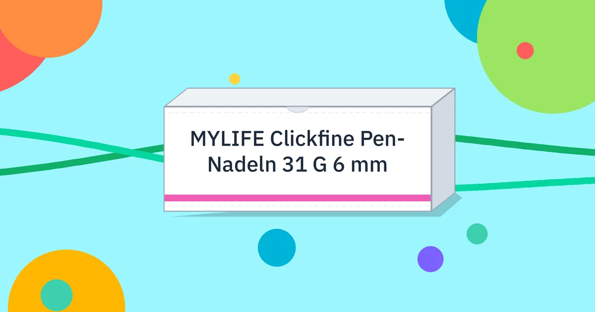 Symbolbild: Packung mit der Aufschrift MYLIFE Clickfine Pen-Nadeln 31 G 6 mm (PZN 07695850) – Verfügbarkeit und Bezug in Apotheken in Frankfurt am Main