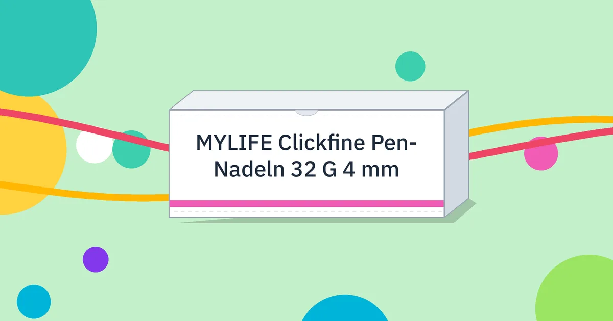 Symbolbild: Packung mit der Aufschrift MYLIFE Clickfine Pen-Nadeln 32 G 4 mm (PZN 11009151) – Verfügbarkeit und Bezug in Apotheken in Frankfurt am Main