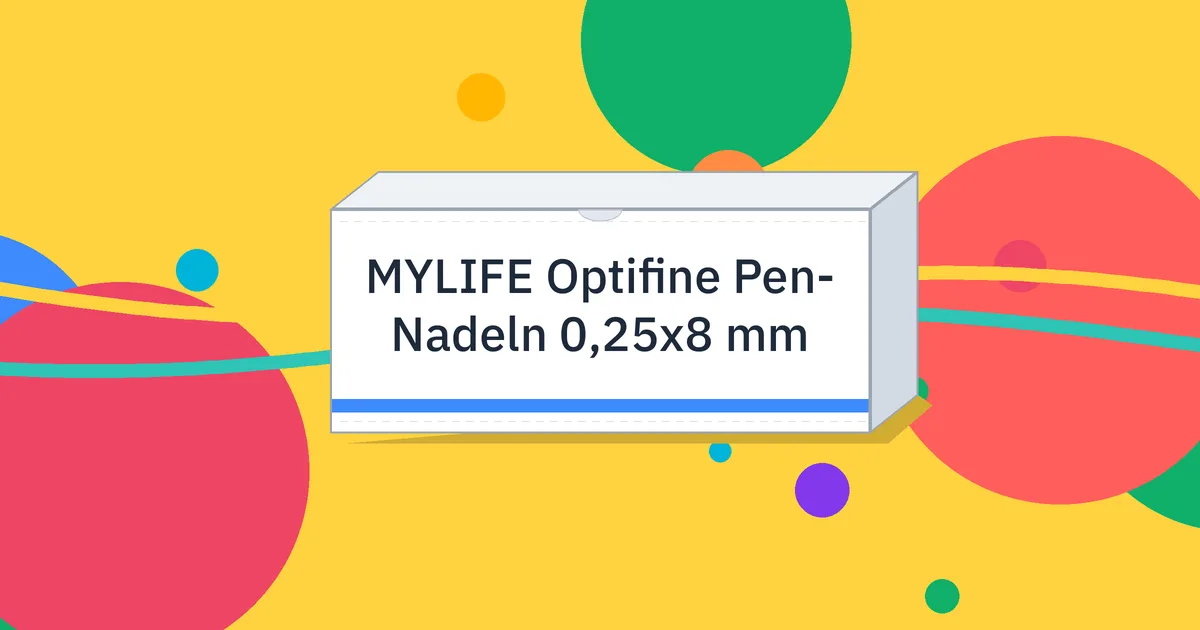 Symbolbild: Packung mit der Aufschrift MYLIFE Optifine Pen-Nadeln 0,25x8 mm (PZN 13706836) – Verfügbarkeit und Bezug in Apotheken in Frankfurt am Main