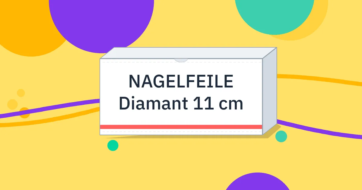 Symbolbild: Packung mit der Aufschrift NAGELFEILE Diamant 11 cm (PZN 04844350) – Verfügbarkeit und Bezug in Apotheken in Frankfurt am Main