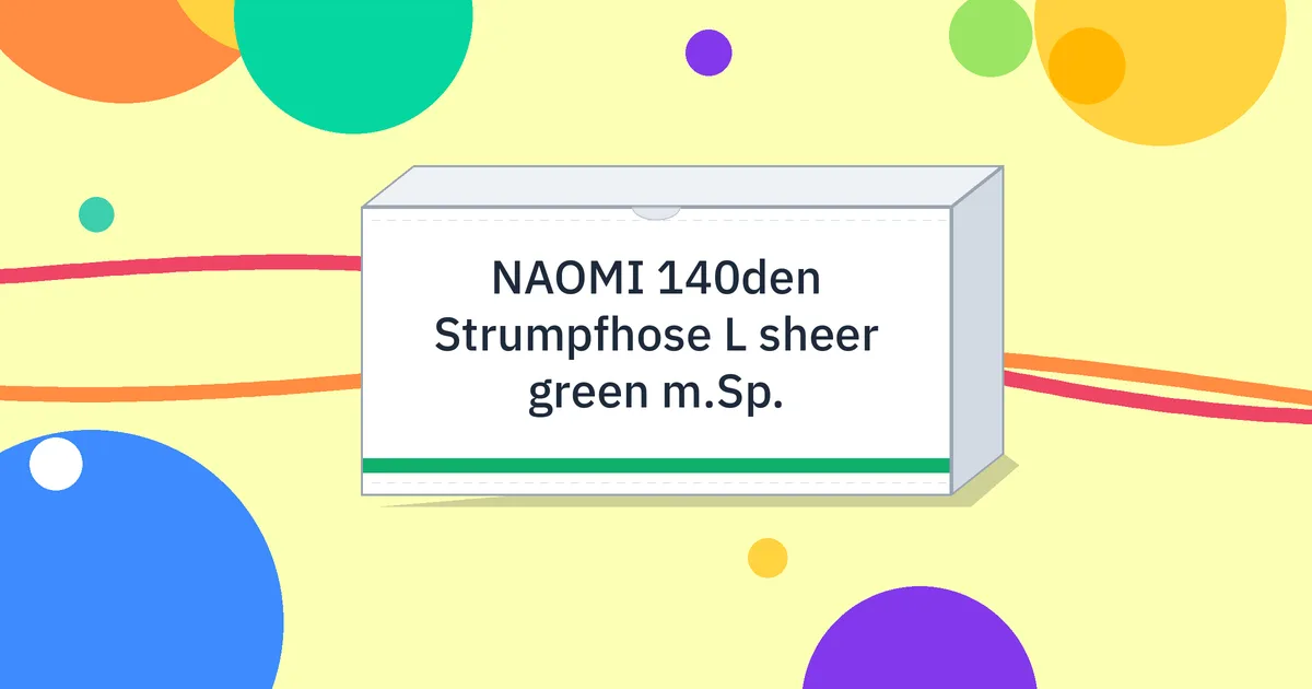 Symbolbild: Packung mit der Aufschrift NAOMI 140den Strumpfhose L sheer green m.Sp. (PZN 16178361) – Verfügbarkeit und Bezug in Apotheken in Frankfurt am Main