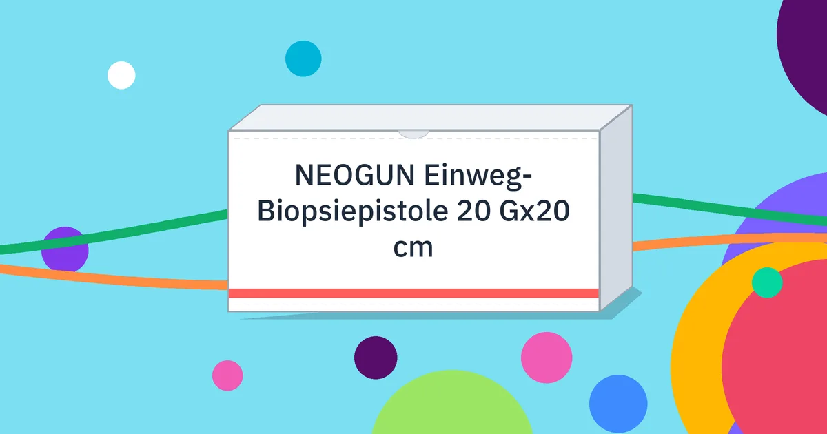 Symbolbild: Packung mit der Aufschrift NEOGUN Einweg-Biopsiepistole 20 Gx20 cm (PZN 19624387) – Verfügbarkeit und Bezug in Apotheken in Frankfurt am Main