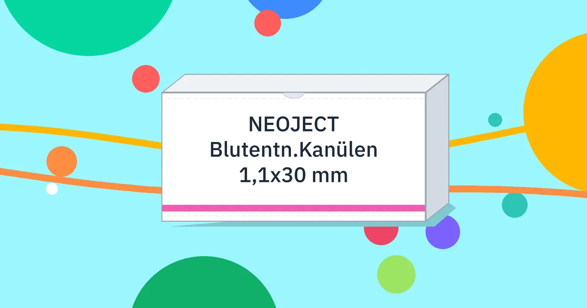 Symbolbild: Packung mit der Aufschrift NEOJECT Blutentn.Kanülen 1,1x30 mm (PZN 03529008) – Verfügbarkeit und Bezug in Apotheken in Frankfurt am Main