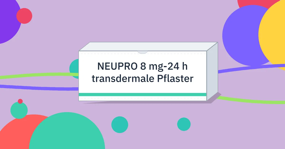 Symbolbild: Packung mit der Aufschrift NEUPRO 8 mg-24 h transdermale Pflaster (PZN 16897340) – Verfügbarkeit und Bezug in Apotheken in Frankfurt am Main