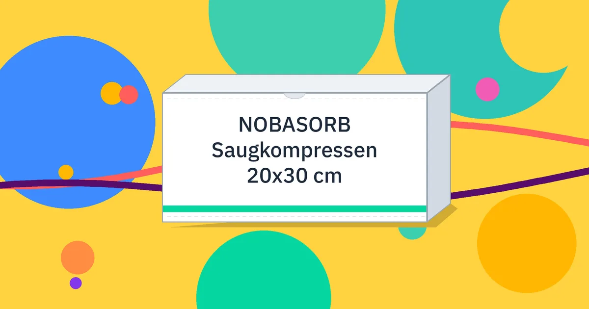 Symbolbild: Packung mit der Aufschrift NOBASORB Saugkompressen 20x30 cm (PZN 12500682) – Verfügbarkeit und Bezug in Apotheken in Frankfurt am Main