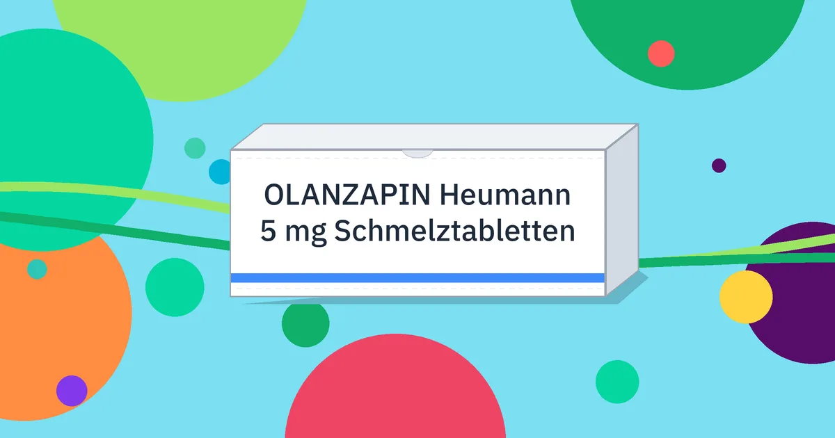 Symbolbild: Packung mit der Aufschrift OLANZAPIN Heumann 5 mg Schmelztabletten (PZN 09099980) – Verfügbarkeit und Bezug in Apotheken in Frankfurt am Main