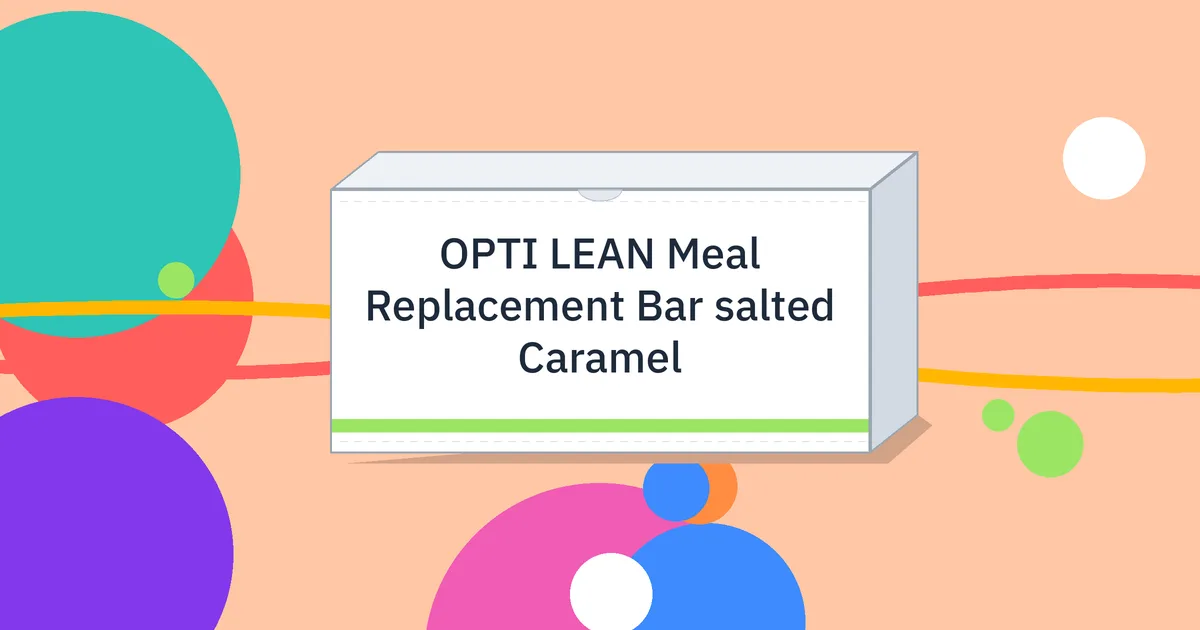 Symbolbild: Packung mit der Aufschrift OPTI LEAN Meal Replacement Bar salted Caramel (PZN 13585060) – Verfügbarkeit und Bezug in Apotheken in Frankfurt am Main