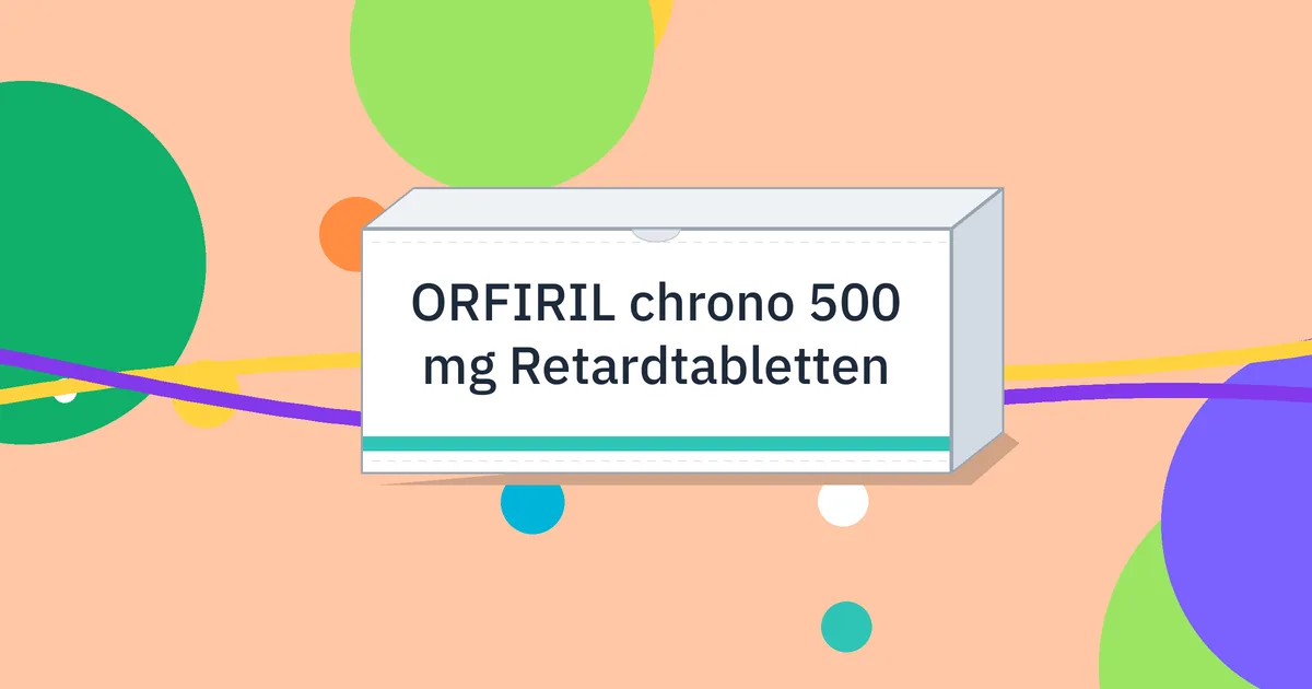 Symbolbild: Packung mit der Aufschrift ORFIRIL chrono 500 mg Retardtabletten (PZN 14308115) – Verfügbarkeit und Bezug in Apotheken in Frankfurt am Main