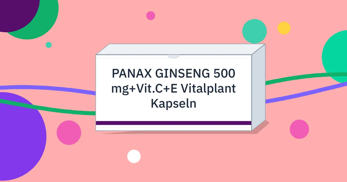 Symbolbild: Packung mit der Aufschrift PANAX GINSENG 500 mg+Vit.C+E Vitalplant Kapseln (PZN 12504208) – Verfügbarkeit und Bezug in Apotheken in Frankfurt am Main