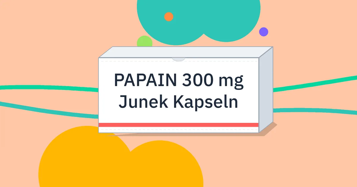 Symbolbild: Packung mit der Aufschrift PAPAIN 300 mg Junek Kapseln (PZN 03498325) – Verfügbarkeit und Bezug in Apotheken in Frankfurt am Main