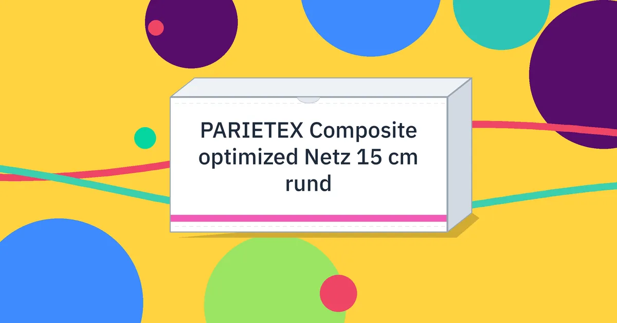 Symbolbild: Packung mit der Aufschrift PARIETEX Composite optimized Netz 15 cm rund (PZN 18258242) – Verfügbarkeit und Bezug in Apotheken in Frankfurt am Main