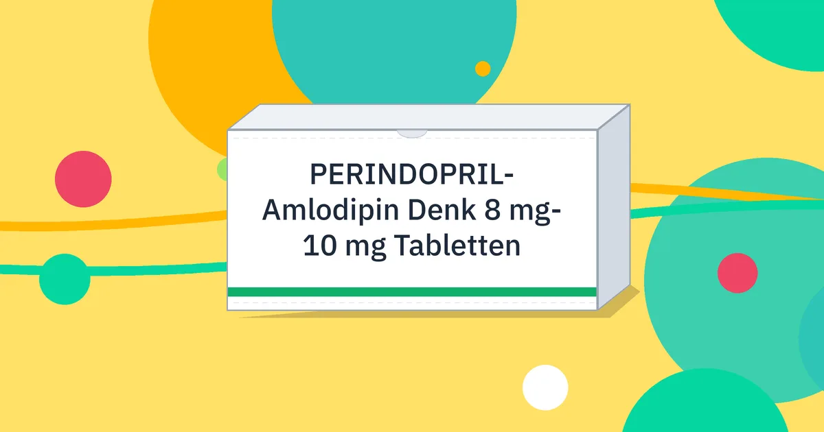 Symbolbild: Packung mit der Aufschrift PERINDOPRIL-Amlodipin Denk 8 mg-10 mg Tabletten (PZN 16020654) – Verfügbarkeit und Bezug in Apotheken in Frankfurt am Main