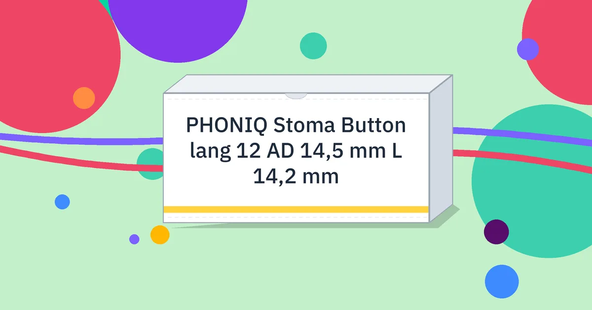 Symbolbild: Packung mit der Aufschrift PHONIQ Stoma Button lang 12 AD 14,5 mm L 14,2 mm (PZN 17381590) – Verfügbarkeit und Bezug in Apotheken in Frankfurt am Main