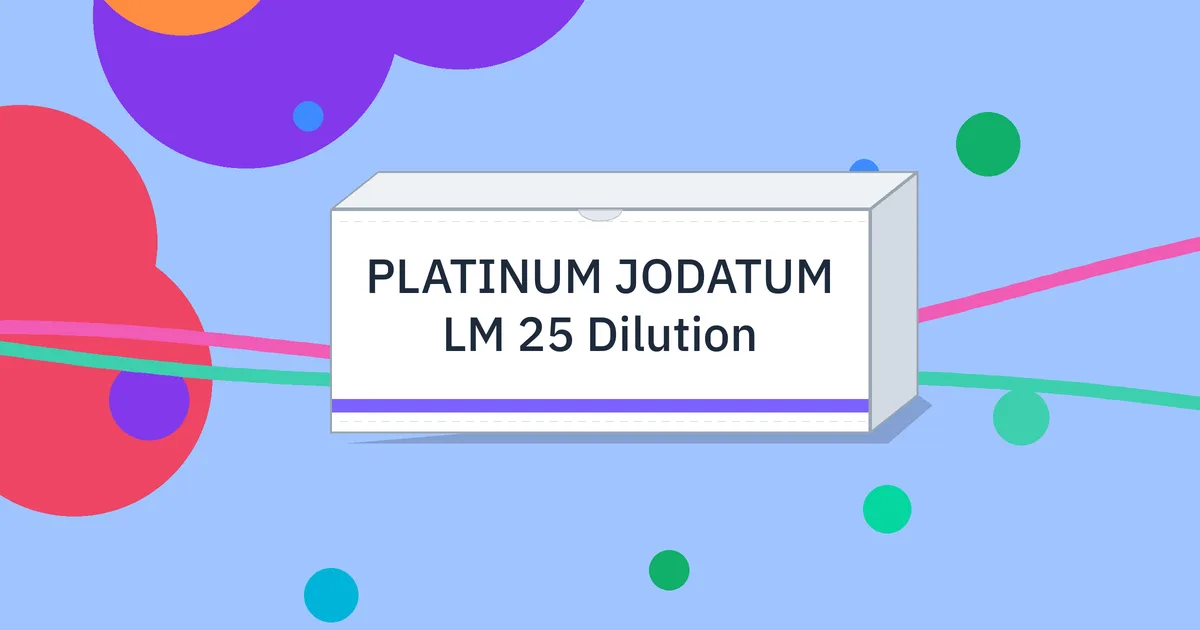Symbolbild: Packung mit der Aufschrift PLATINUM JODATUM LM 25 Dilution (PZN 13647743) – Verfügbarkeit und Bezug in Apotheken in Frankfurt am Main