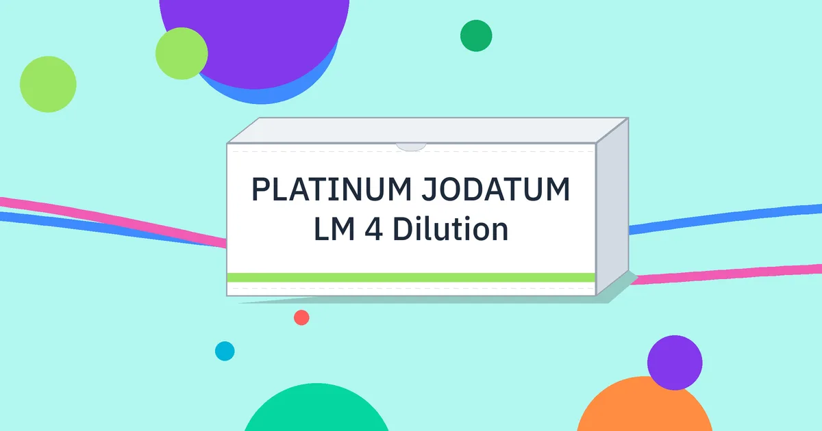 Symbolbild: Packung mit der Aufschrift PLATINUM JODATUM LM 4 Dilution (PZN 13647507) – Verfügbarkeit und Bezug in Apotheken in Frankfurt am Main