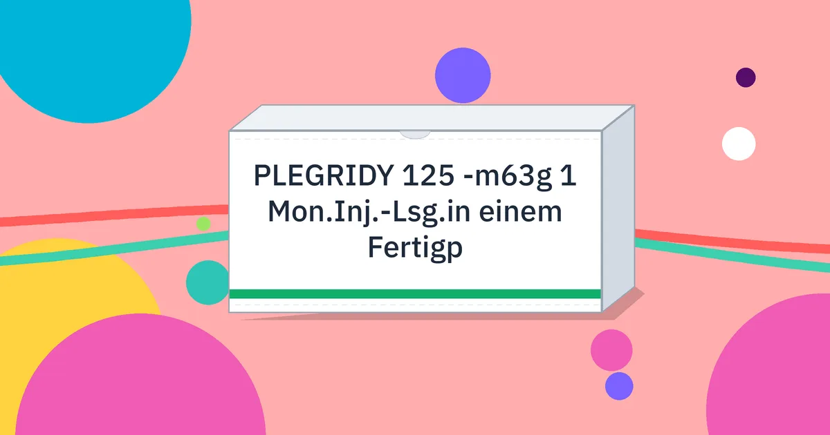 Symbolbild: Packung mit der Aufschrift PLEGRIDY 125 -m63g 1 Mon.Inj.-Lsg.in einem Fertigp (PZN 09776274) – Verfügbarkeit und Bezug in Apotheken in Frankfurt am Main