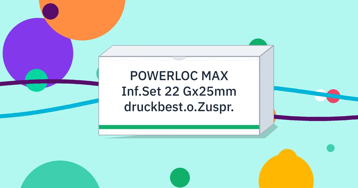 Symbolbild: Packung mit der Aufschrift POWERLOC MAX Inf.Set 22 Gx25mm druckbest.o.Zuspr. (PZN 18816535) – Verfügbarkeit und Bezug in Apotheken in Frankfurt am Main