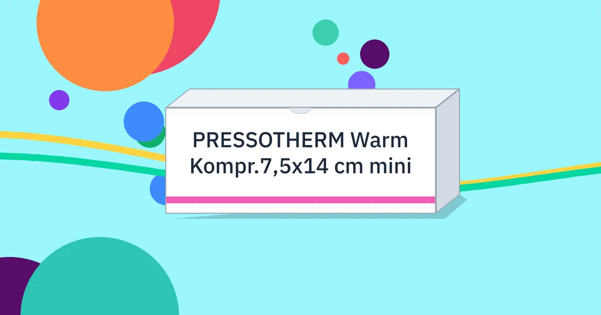 Symbolbild: Packung mit der Aufschrift PRESSOTHERM Warm Kompr.7,5x14 cm mini (PZN 04968247) – Verfügbarkeit und Bezug in Apotheken in Frankfurt am Main