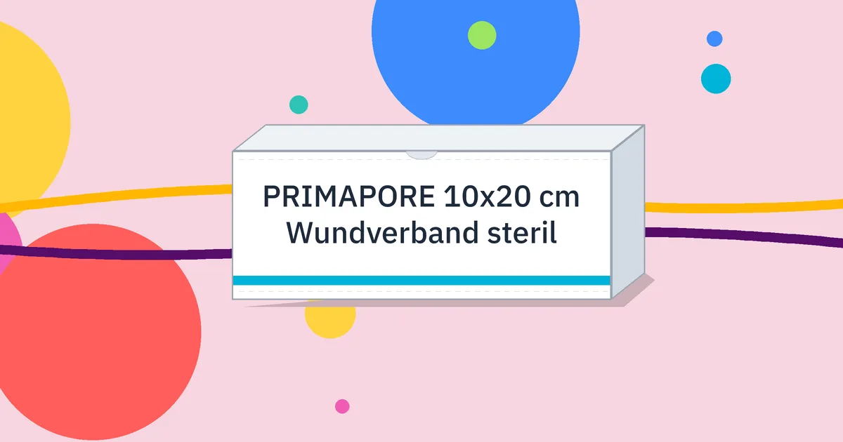 Symbolbild: Packung mit der Aufschrift PRIMAPORE 10x20 cm Wundverband steril (PZN 07738878) – Verfügbarkeit und Bezug in Apotheken in Frankfurt am Main