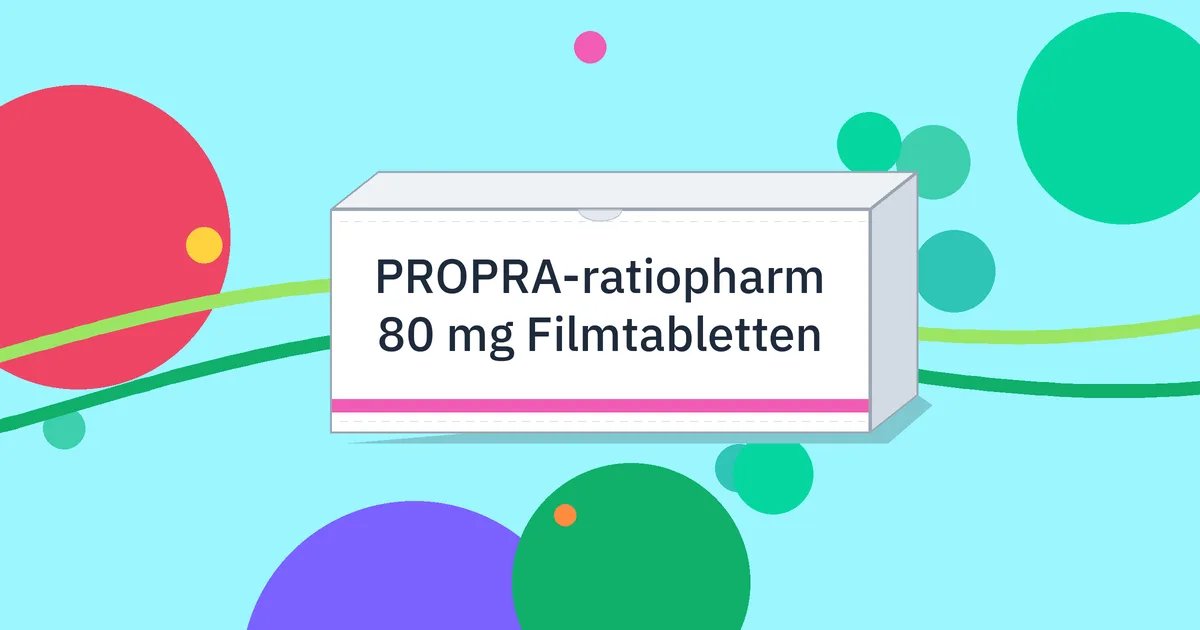 Symbolbild: Packung mit der Aufschrift PROPRA-ratiopharm 80 mg Filmtabletten (PZN 02424448) – Verfügbarkeit und Bezug in Apotheken in Frankfurt am Main