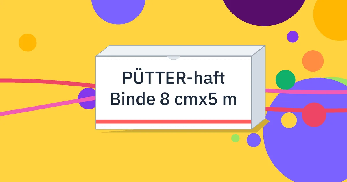Symbolbild: Packung mit der Aufschrift PÜTTER-haft Binde 8 cmx5 m (PZN 10109324) – Verfügbarkeit und Bezug in Apotheken in Frankfurt am Main