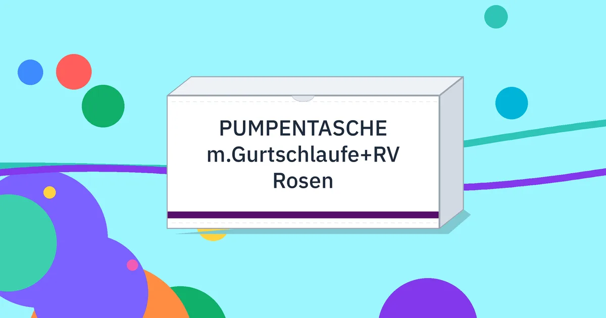 Symbolbild: Packung mit der Aufschrift PUMPENTASCHE m.Gurtschlaufe+RV Rosen (PZN 13915528) – Verfügbarkeit und Bezug in Apotheken in Frankfurt am Main
