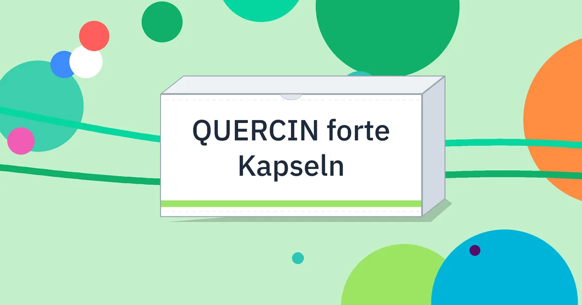 Symbolbild: Packung mit der Aufschrift QUERCIN forte Kapseln (PZN 04603451) – Verfügbarkeit und Bezug in Apotheken in Frankfurt am Main