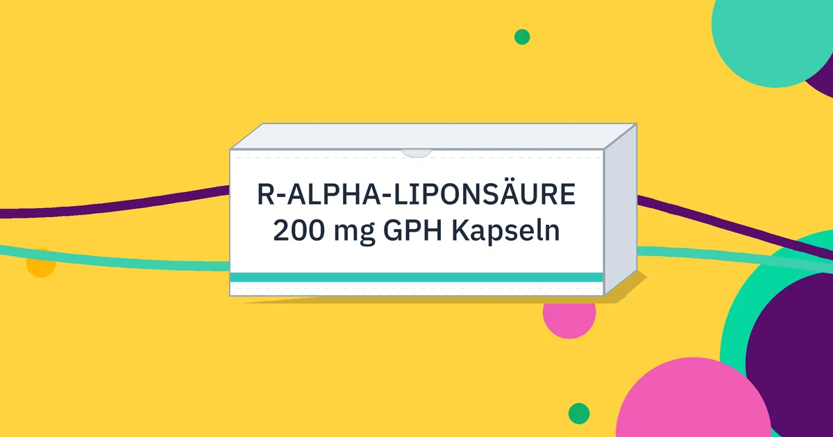 Symbolbild: Packung mit der Aufschrift R-ALPHA-LIPONSÄURE 200 mg GPH Kapseln (PZN 16234869) – Verfügbarkeit und Bezug in Apotheken in Frankfurt am Main