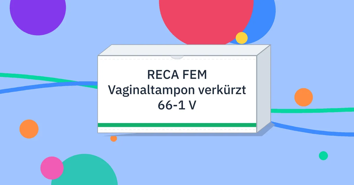 Symbolbild: Packung mit der Aufschrift RECA FEM Vaginaltampon verkürzt 66-1 V (PZN 09175882) – Verfügbarkeit und Bezug in Apotheken in Frankfurt am Main