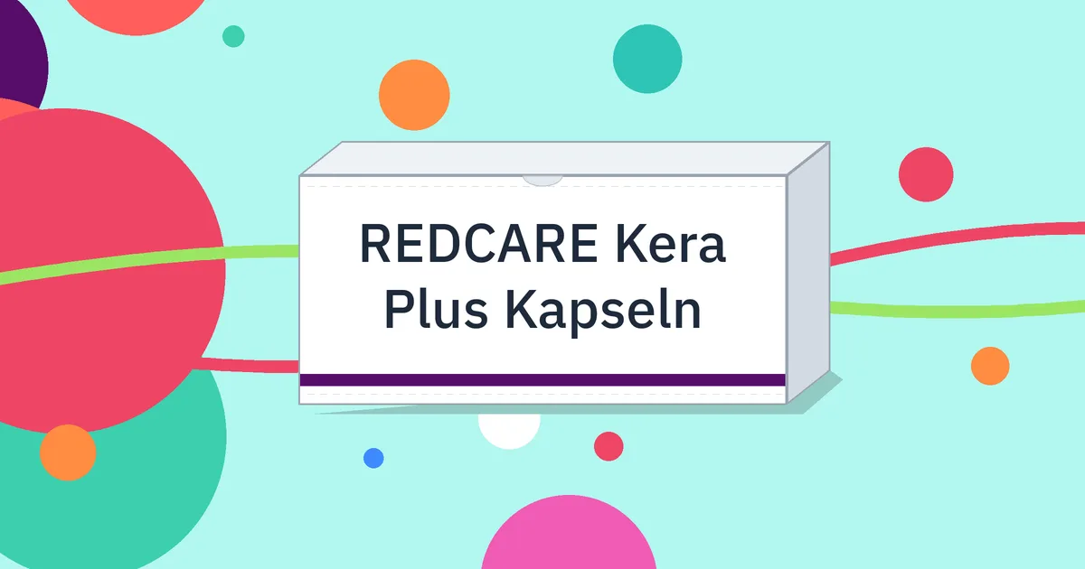 Symbolbild: Packung mit der Aufschrift REDCARE Kera Plus Kapseln (PZN 19412828) – Verfügbarkeit und Bezug in Apotheken in Frankfurt am Main
