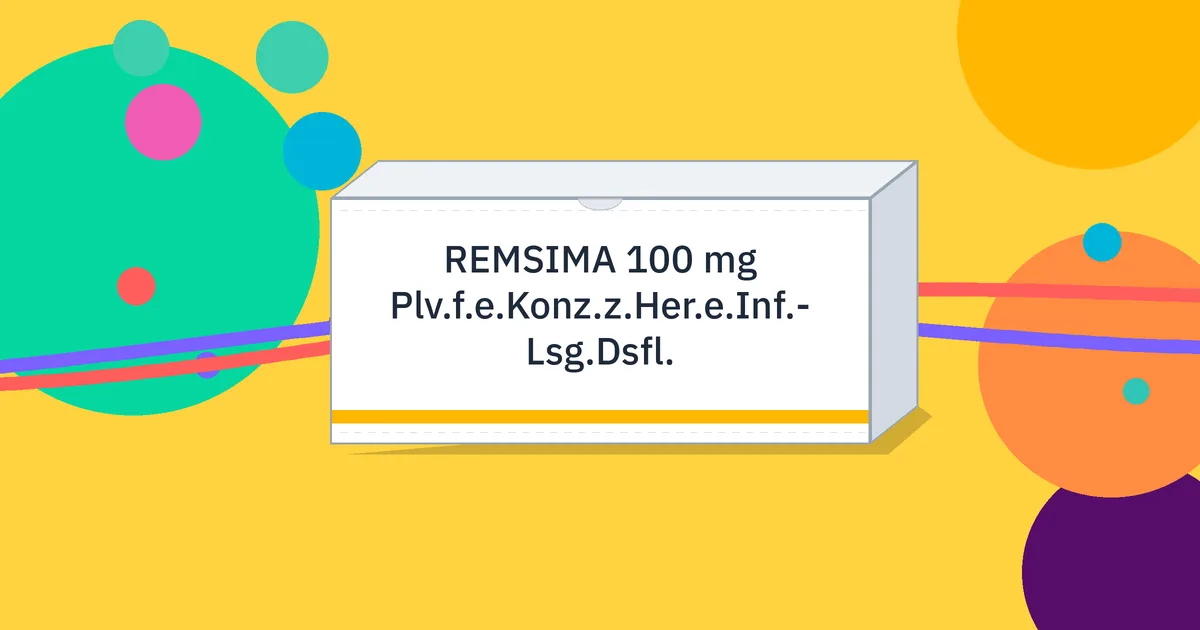 Symbolbild: Packung mit der Aufschrift REMSIMA 100 mg Plv.f.e.Konz.z.Her.e.Inf.-Lsg.Dsfl. (PZN 11174200) – Verfügbarkeit und Bezug in Apotheken in Frankfurt am Main