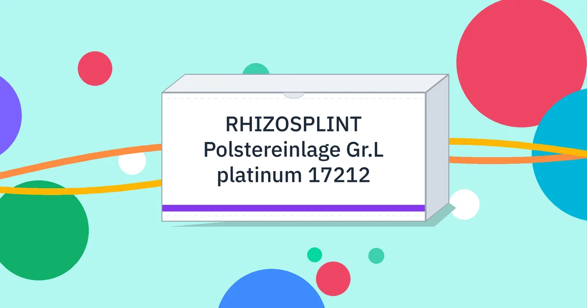 Symbolbild: Packung mit der Aufschrift RHIZOSPLINT Polstereinlage Gr.L platinum 17212 (PZN 19432268) – Verfügbarkeit und Bezug in Apotheken in Frankfurt am Main