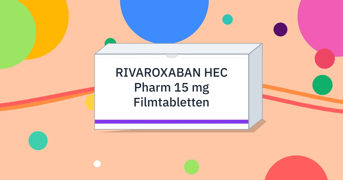 Symbolbild: Packung mit der Aufschrift RIVAROXABAN HEC Pharm 15 mg Filmtabletten (PZN 20183758) – Verfügbarkeit und Bezug in Apotheken in Frankfurt am Main