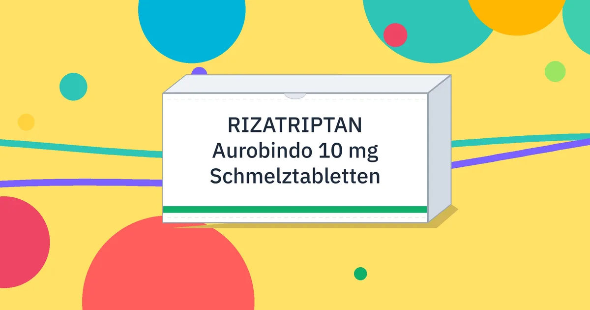 Symbolbild: Packung mit der Aufschrift RIZATRIPTAN Aurobindo 10 mg Schmelztabletten (PZN 02160989) – Verfügbarkeit und Bezug in Apotheken in Frankfurt am Main