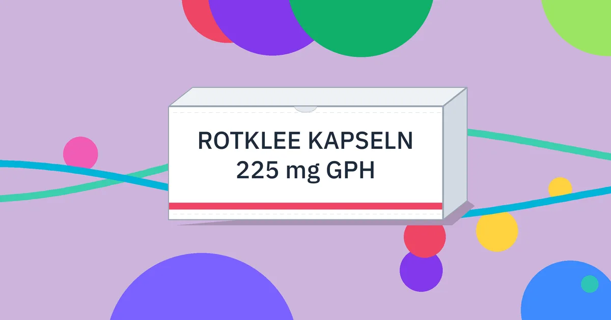 Symbolbild: Packung mit der Aufschrift ROTKLEE KAPSELN 225 mg GPH (PZN 01635628) – Verfügbarkeit und Bezug in Apotheken in Frankfurt am Main