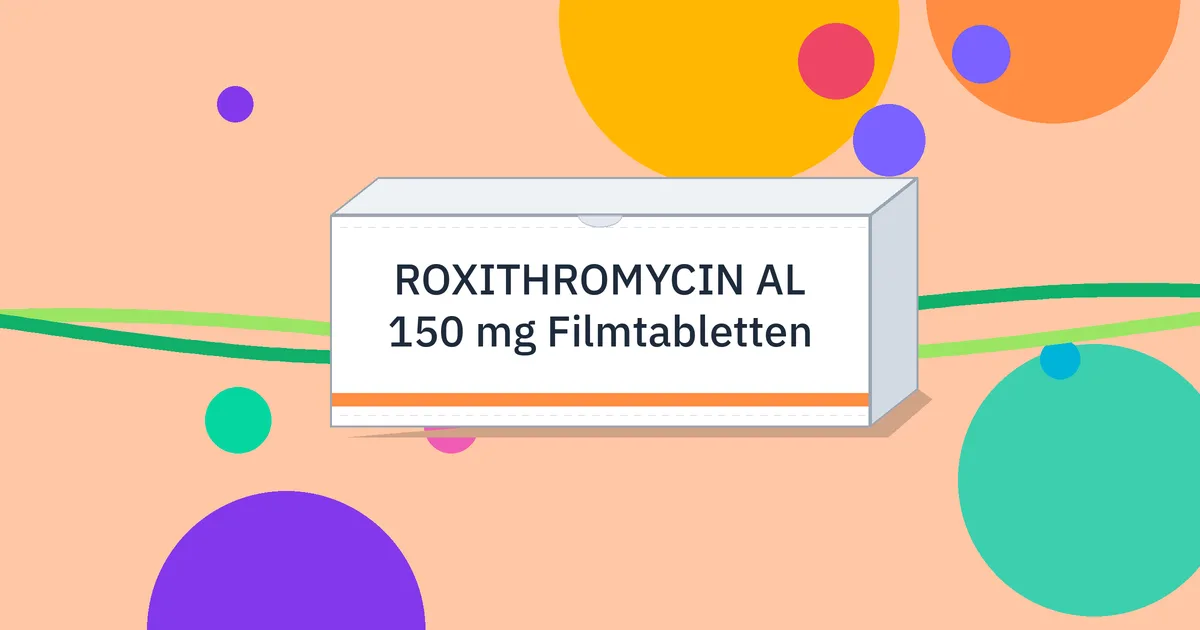 Symbolbild: Packung mit der Aufschrift ROXITHROMYCIN AL 150 mg Filmtabletten (PZN 08457555) – Verfügbarkeit und Bezug in Apotheken in Frankfurt am Main