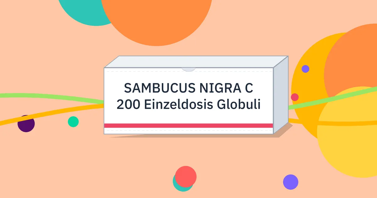 Symbolbild: Packung mit der Aufschrift SAMBUCUS NIGRA C 200 Einzeldosis Globuli (PZN 01918444) – Verfügbarkeit und Bezug in Apotheken in Frankfurt am Main