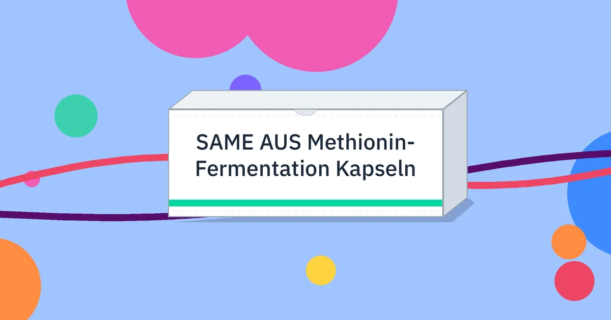 Symbolbild: Packung mit der Aufschrift SAME AUS Methionin-Fermentation Kapseln (PZN 19731284) – Verfügbarkeit und Bezug in Apotheken in Frankfurt am Main