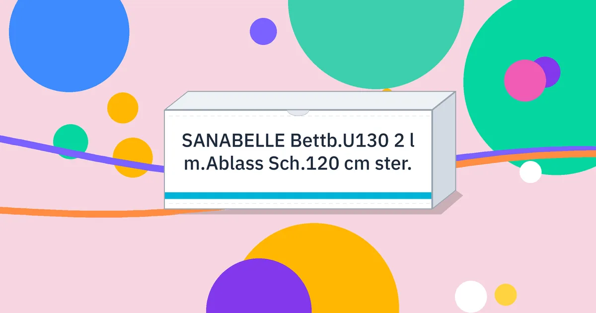 Symbolbild: Packung mit der Aufschrift SANABELLE Bettb.U130 2 l m.Ablass Sch.120 cm ster. (PZN 06089656) – Verfügbarkeit und Bezug in Apotheken in Frankfurt am Main