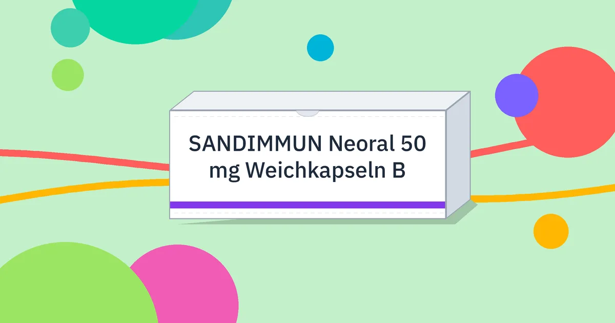 Symbolbild: Packung mit der Aufschrift SANDIMMUN Neoral 50 mg Weichkapseln B (PZN 00165416) – Verfügbarkeit und Bezug in Apotheken in Frankfurt am Main