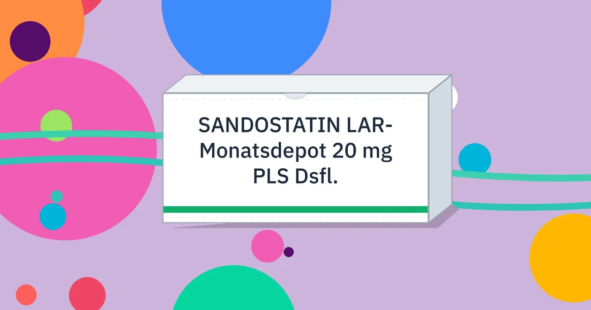 Symbolbild: Packung mit der Aufschrift SANDOSTATIN LAR-Monatsdepot 20 mg PLS Dsfl. (PZN 17669055) – Verfügbarkeit und Bezug in Apotheken in Frankfurt am Main