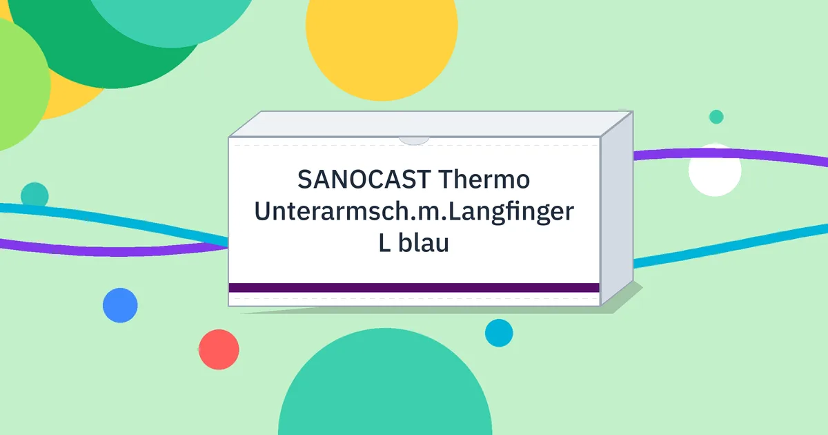 Symbolbild: Packung mit der Aufschrift SANOCAST Thermo Unterarmsch.m.Langfinger L blau (PZN 15260698) – Verfügbarkeit und Bezug in Apotheken in Frankfurt am Main