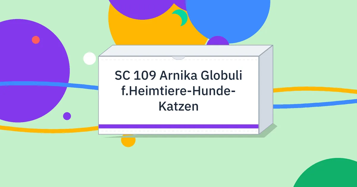 Symbolbild: Packung mit der Aufschrift SC 109 Arnika Globuli f.Heimtiere-Hunde-Katzen (PZN 09702442) – Verfügbarkeit und Bezug in Apotheken in Frankfurt am Main