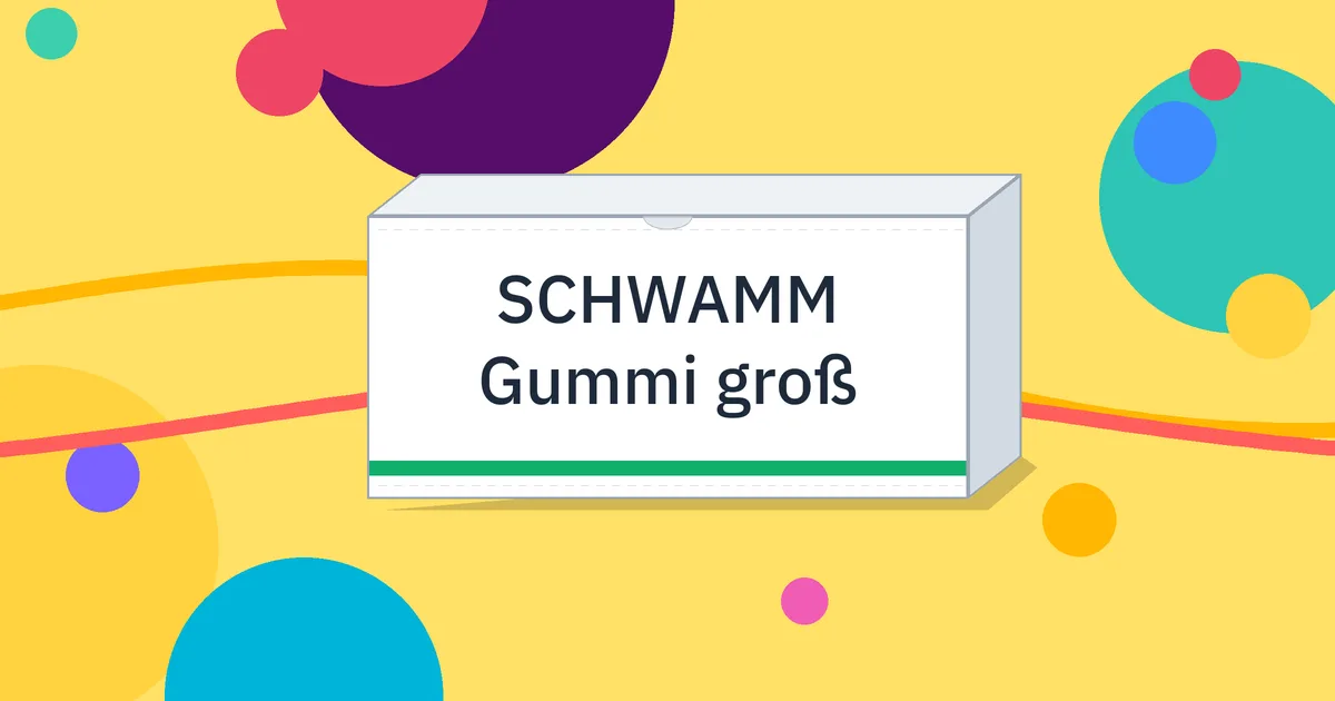 Symbolbild: Packung mit der Aufschrift SCHWAMM Gummi groß (PZN 01741075) – Verfügbarkeit und Bezug in Apotheken in Frankfurt am Main