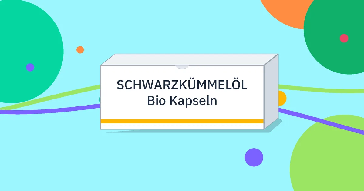 Symbolbild: Packung mit der Aufschrift SCHWARZKÜMMELÖL Bio Kapseln (PZN 17757380) – Verfügbarkeit und Bezug in Apotheken in Frankfurt am Main