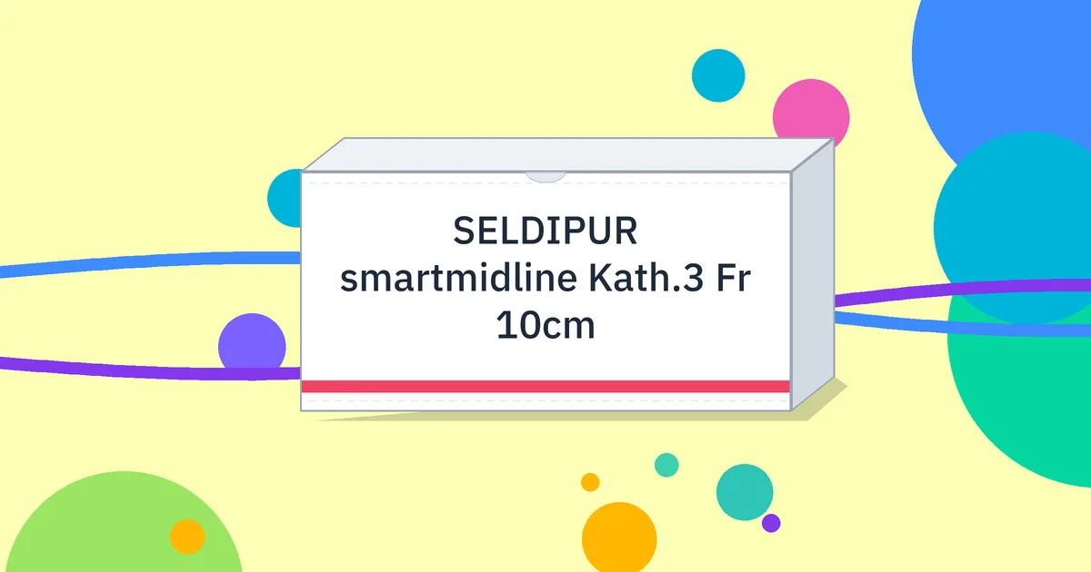 Symbolbild: Packung mit der Aufschrift SELDIPUR smartmidline Kath.3 Fr 10cm (PZN 15263550) – Verfügbarkeit und Bezug in Apotheken in Frankfurt am Main